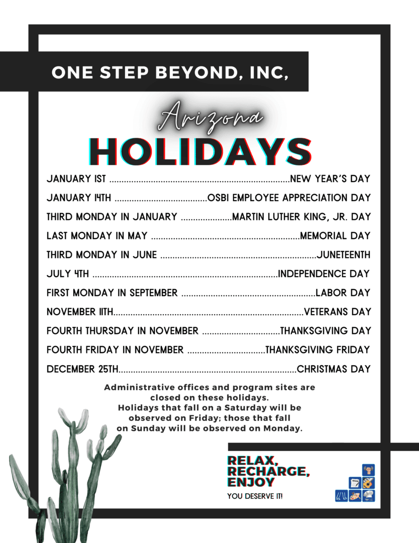 Holidays - One Step Beyond, Inc.
