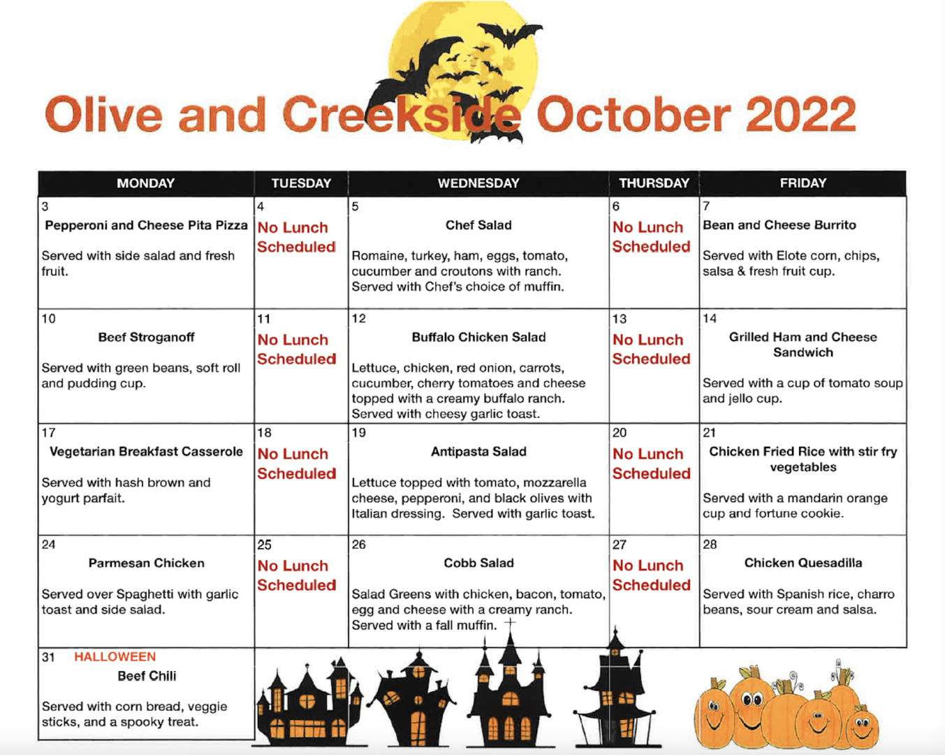 Weekly Culinary Menus - One Step Beyond, Inc.