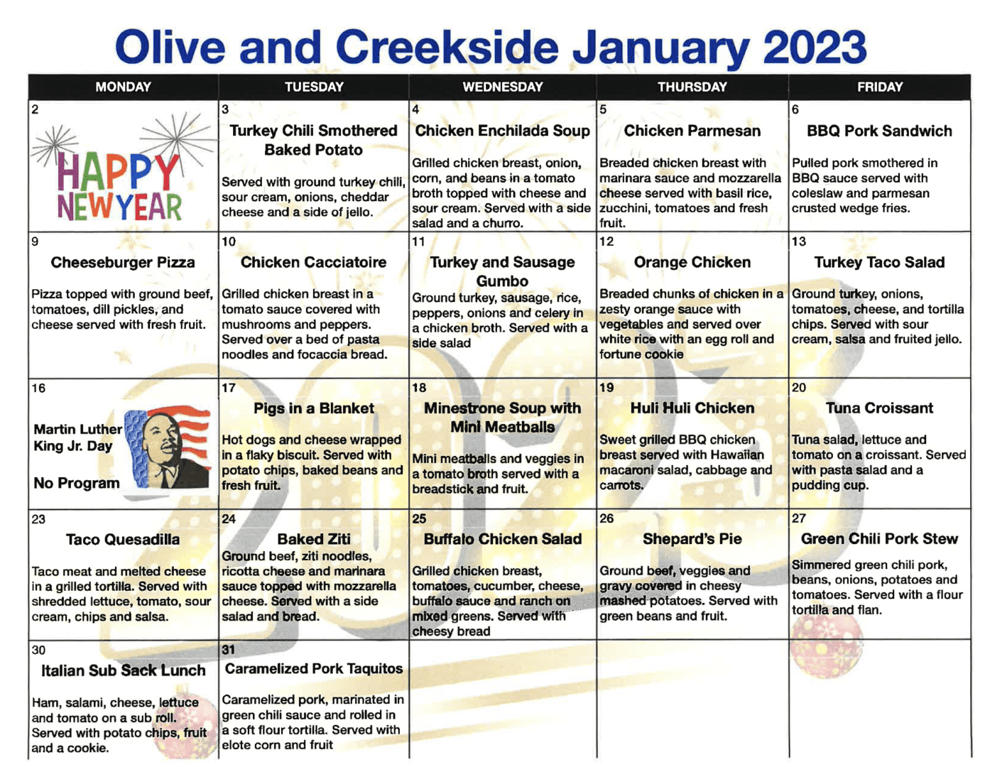 Weekly Culinary Menus - One Step Beyond, Inc.